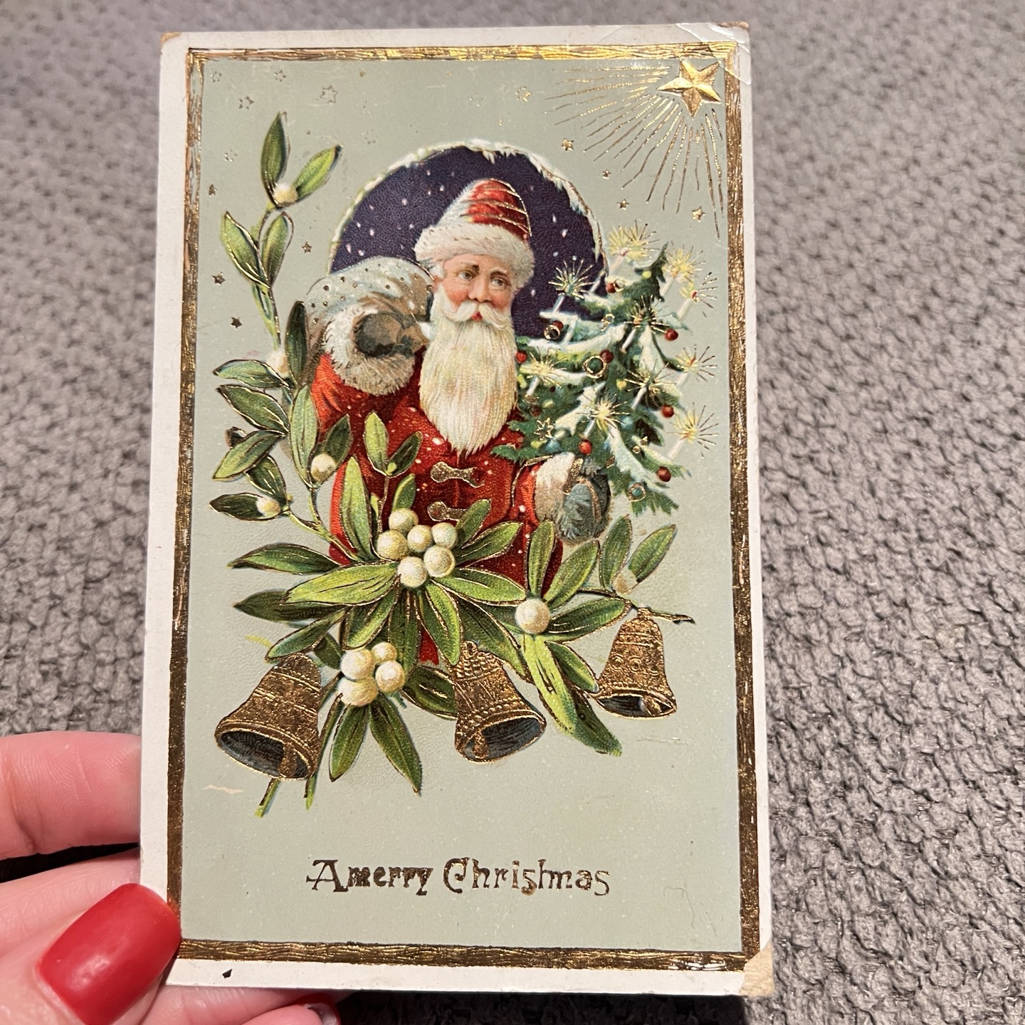 Victorian Antique Merry Christmas Santa Post Card