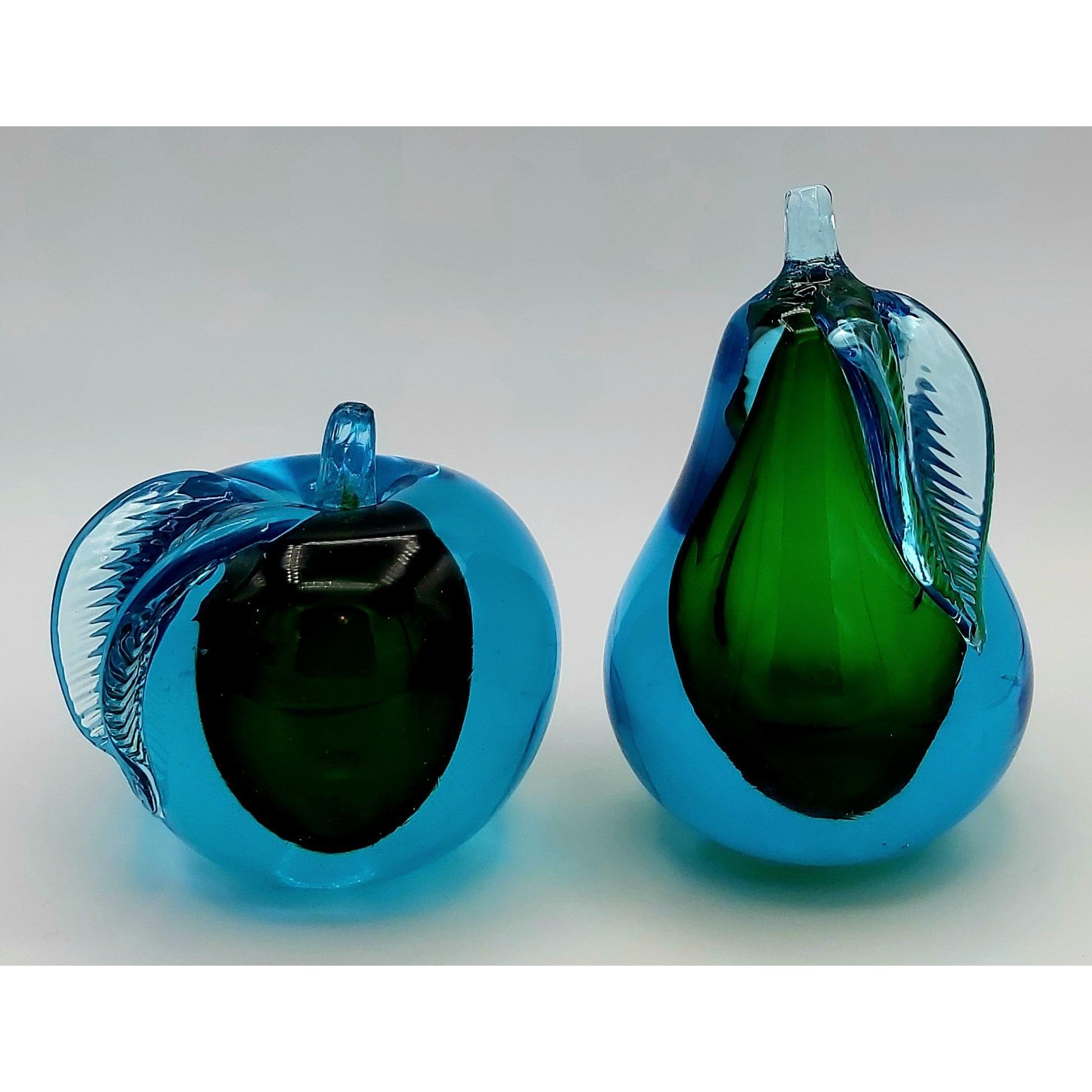 Vintage Handblown Blue Green Sommerso Art Glass Apple & Pear ...