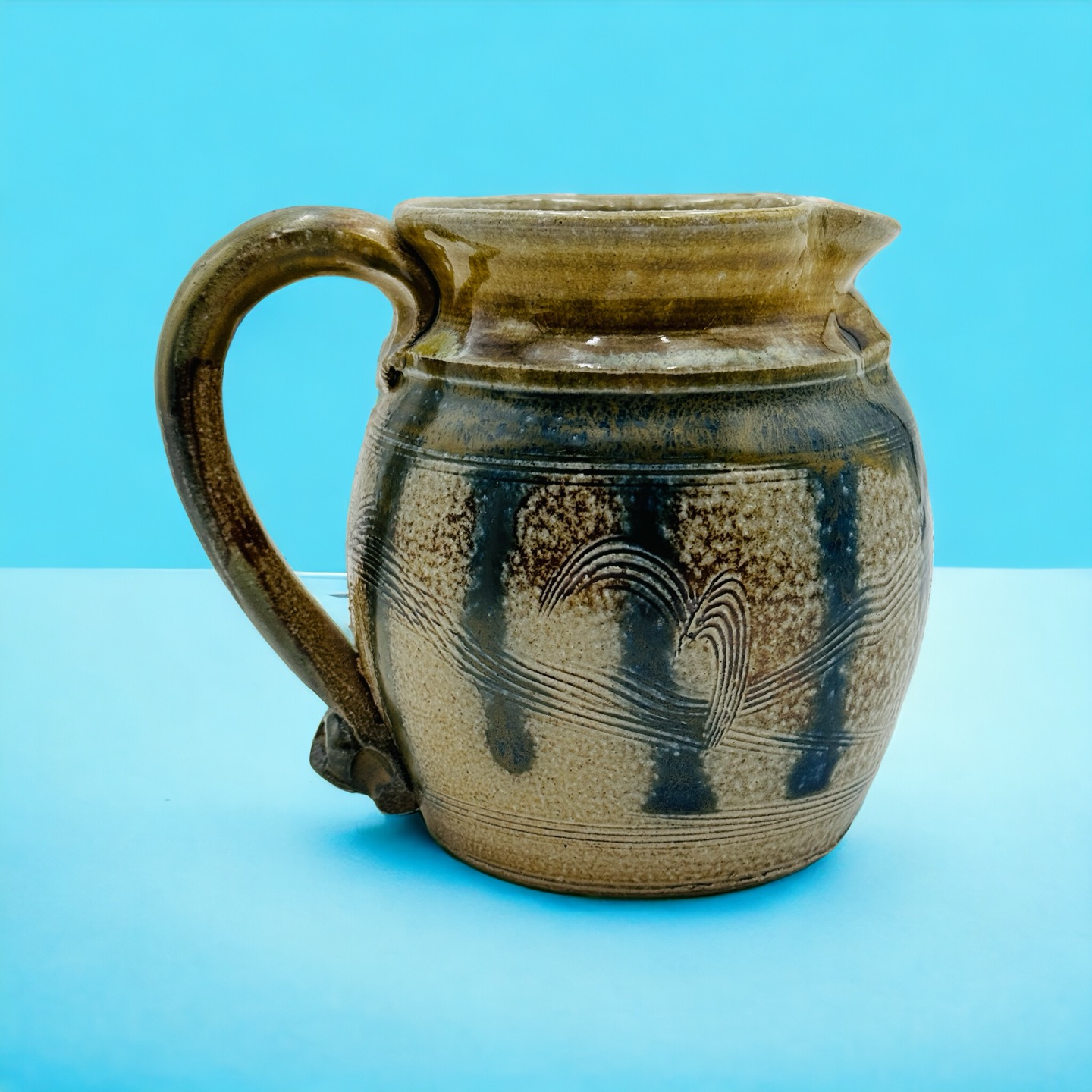 Harriet Beach Pottery Pitcher Jug Drip Glaze Brown And Blue With ...