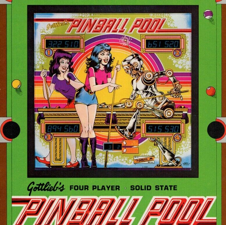 Pinball Pool Pinball Flyer Original 1979 Art Print Robot Space Age NOS