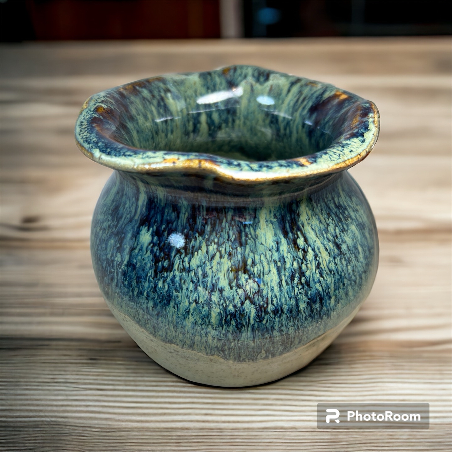 Art Pottery Vase Planter Signed YB Green Brown Drip Dip Textured ...