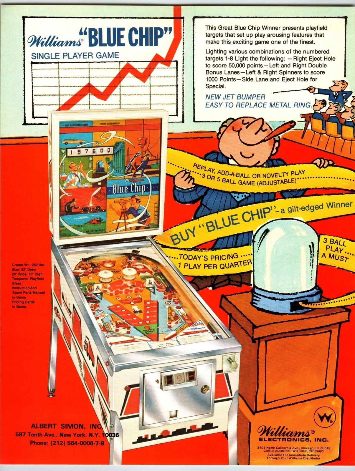Blue Chip Pinball Machine FLYER Original 1976 Retro Stock Market Theme ...