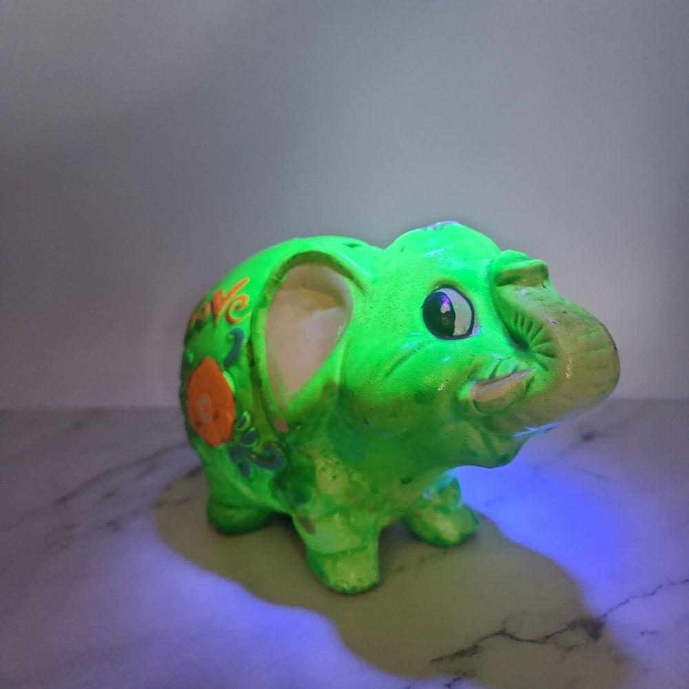 Neon Green Elephant Coin Bank, 1970