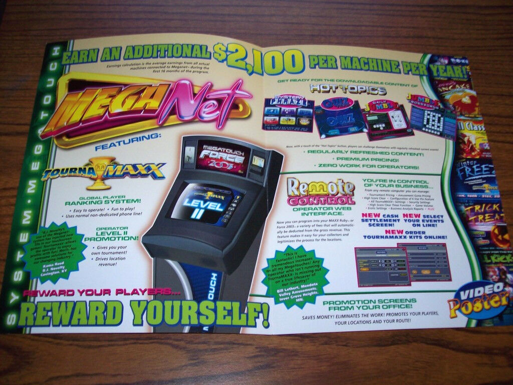 MEGATOUCH MEGANET ORIGINAL NOS VIDEO ARCADE GAME MACHINE SALES FLYER ...