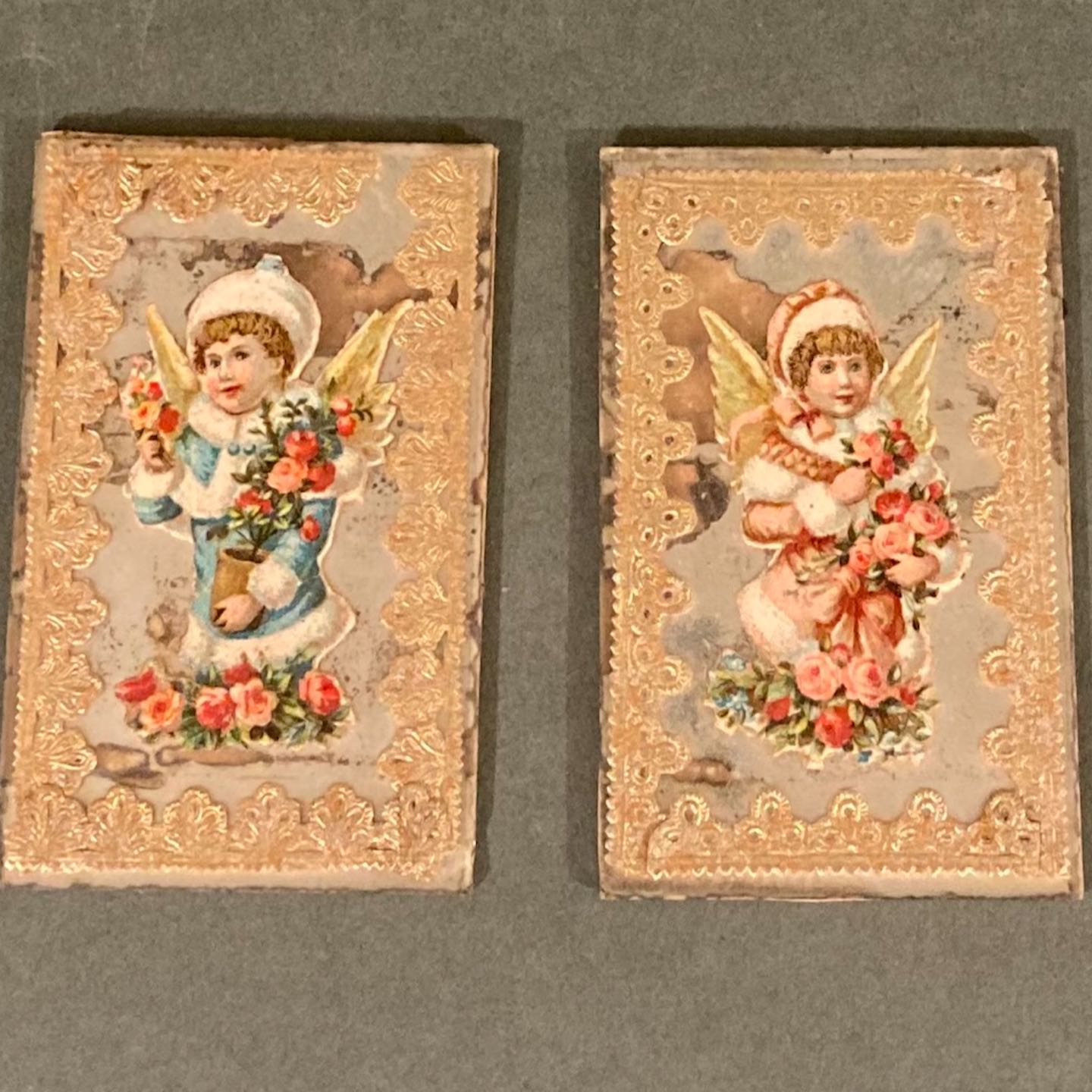 Pair Of Antique Handmade Dresden Scrap Mirrored Glass Angel Ornaments ...