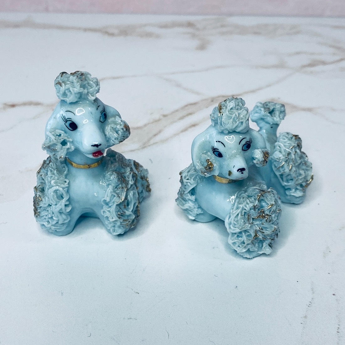 Vintage 1950's Blue Spaghetti Poodles (2) Baby Replacements Porcelain ...