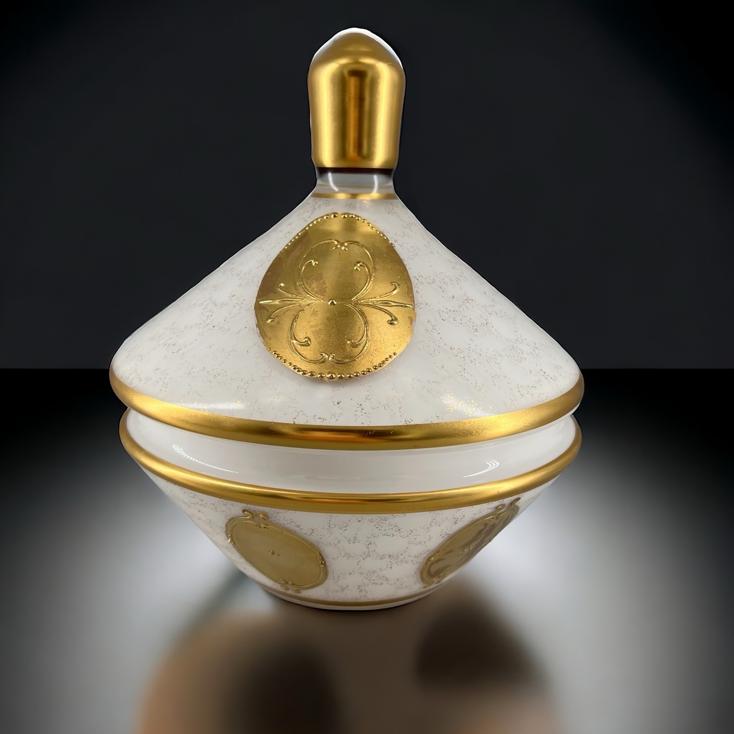 1950s Imperlux Bohemian Czech White Satin Cased Glass Candy Dish Gold ...