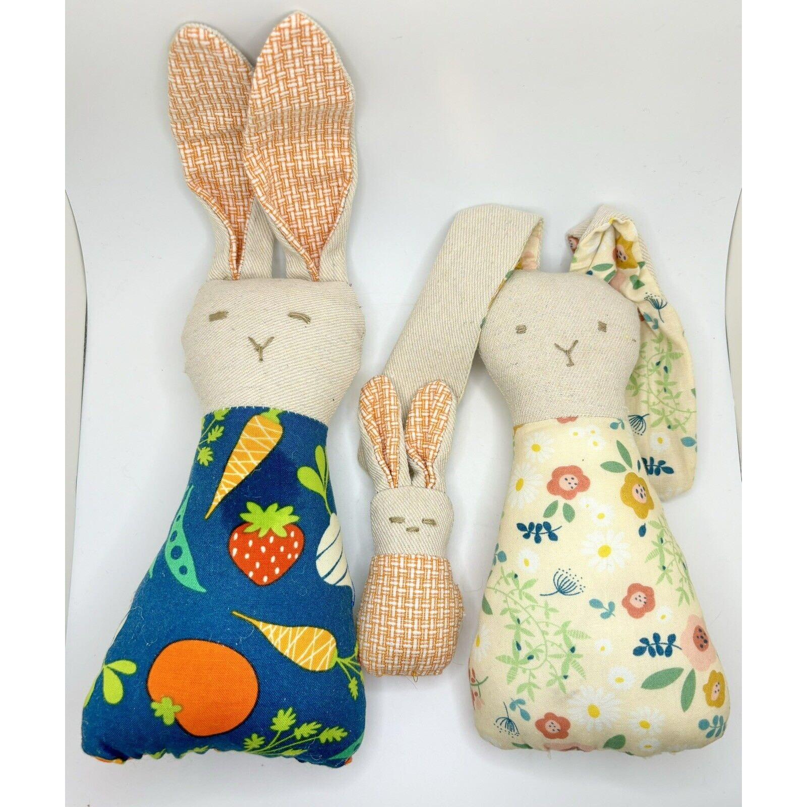 Handmade Cloth Bunny Rabbit Family Set of 3 Plush Stuffed Animals ...