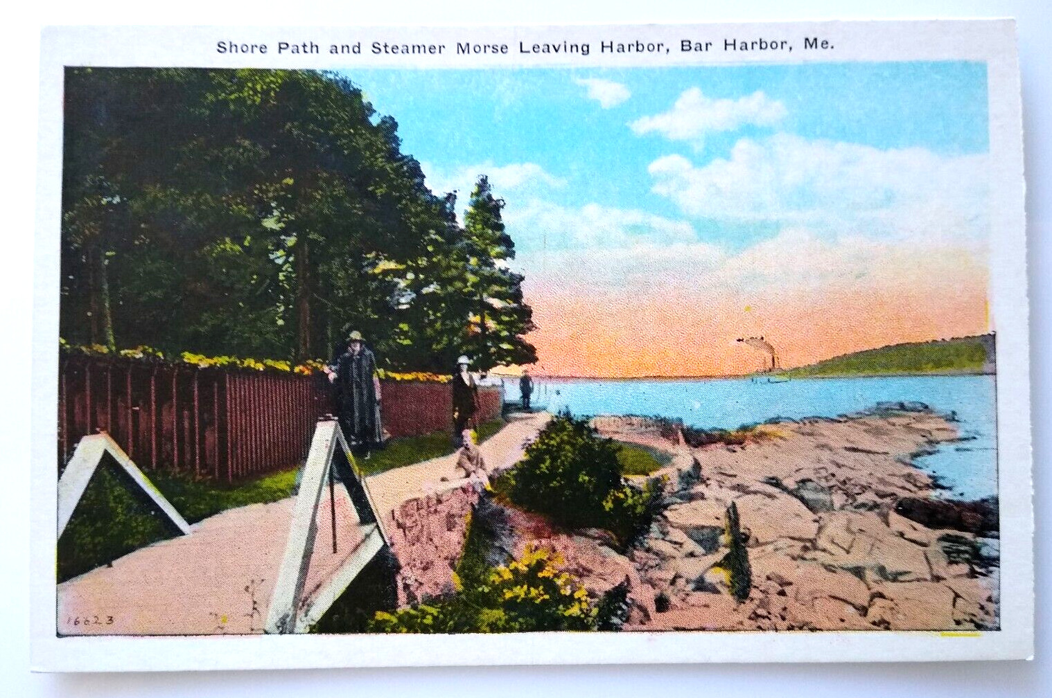 Bar Harbor Maine Shore Path Steamer Morse Boat Landscape Linen Postcard ...