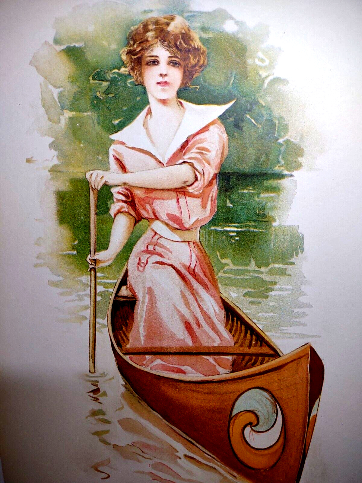 Victorian Art Print 1908 Maud Stumm Women Rows Canoe Boat Original ...