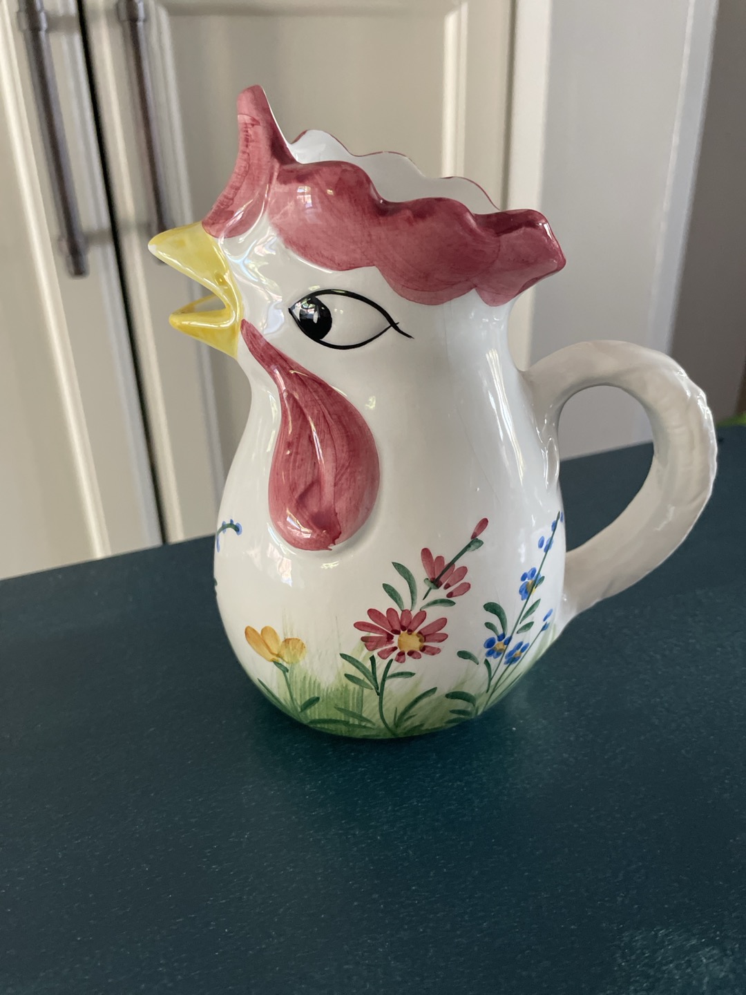 Vintage Hand Painted Italian Ceramic Rooster Pitcher Creamer
