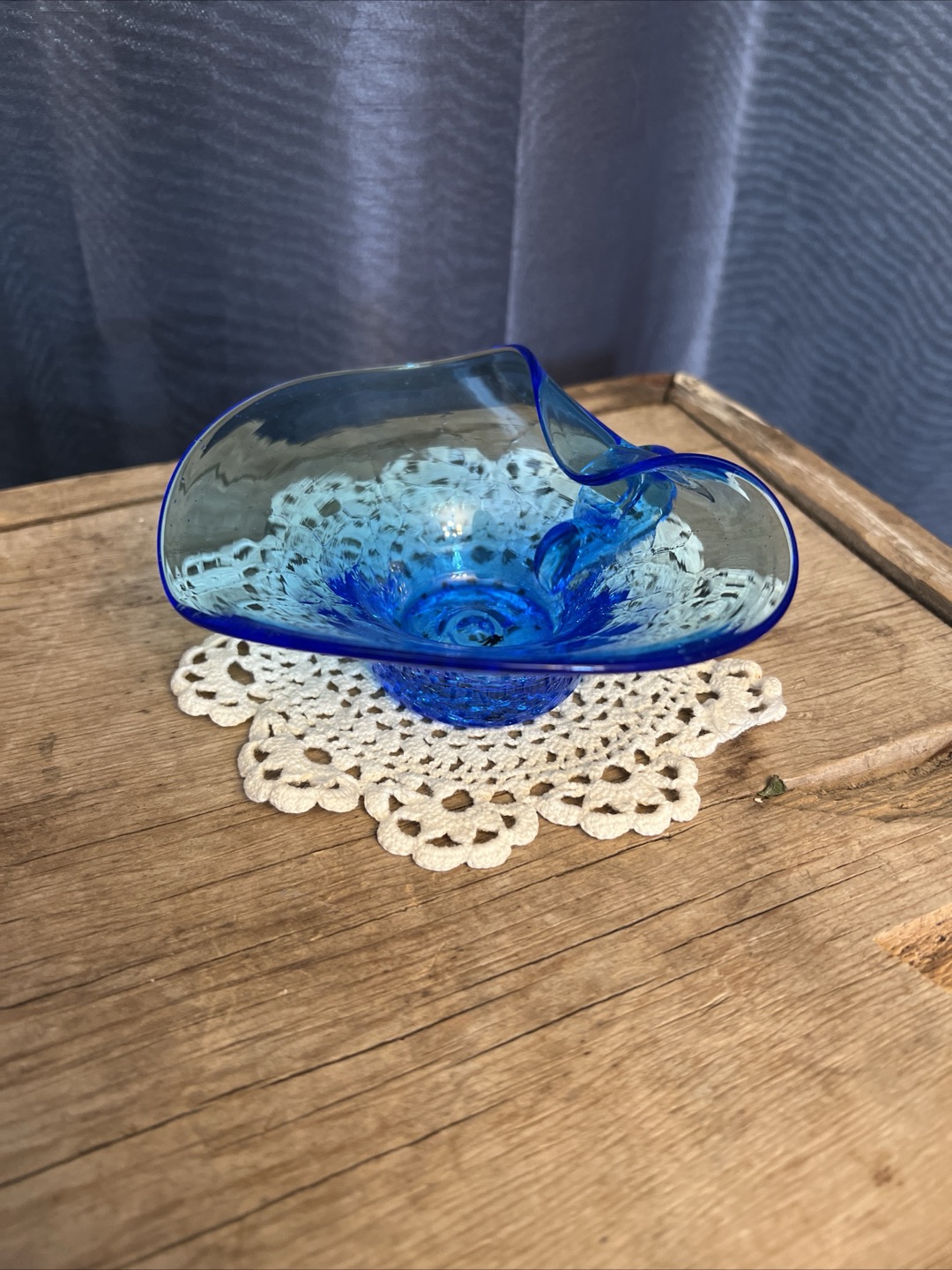 Cobalt Crackle Glass Trinket Dish With Handle