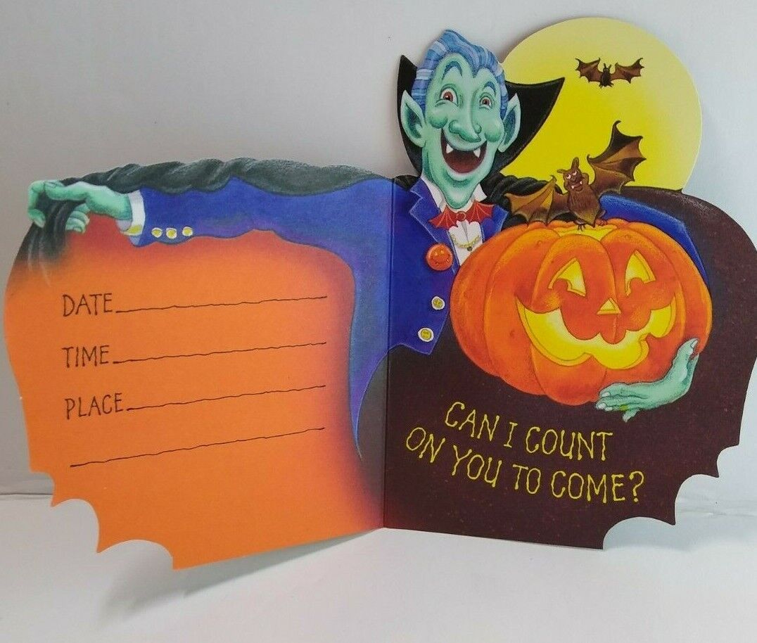 Halloween Dracula Vampire Bat Greeting Card Vintage Party Invite ...